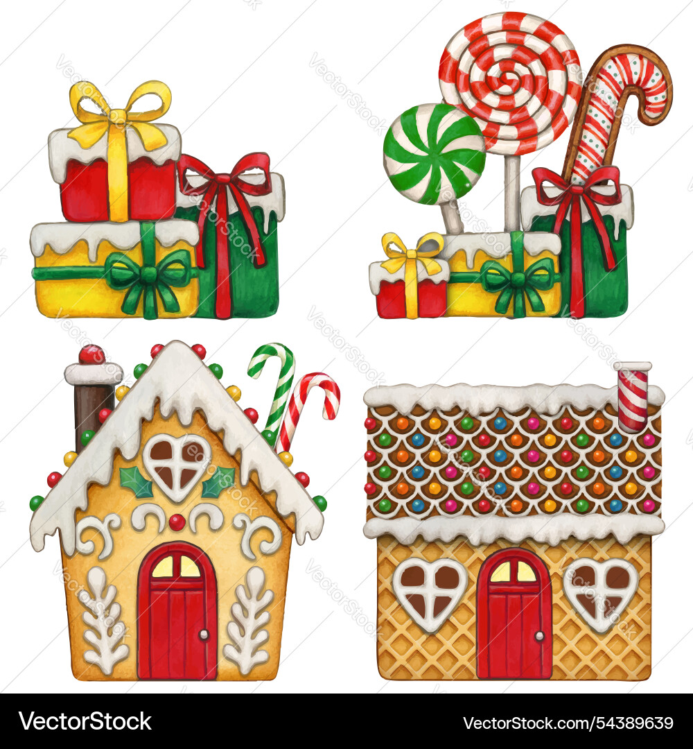 Watercolor hand drawn gingerbread house Royalty Free Vector