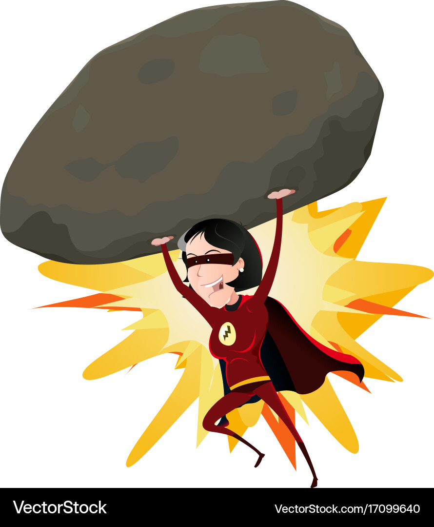 Comic super girl throwing big rock Royalty Free Vector Image