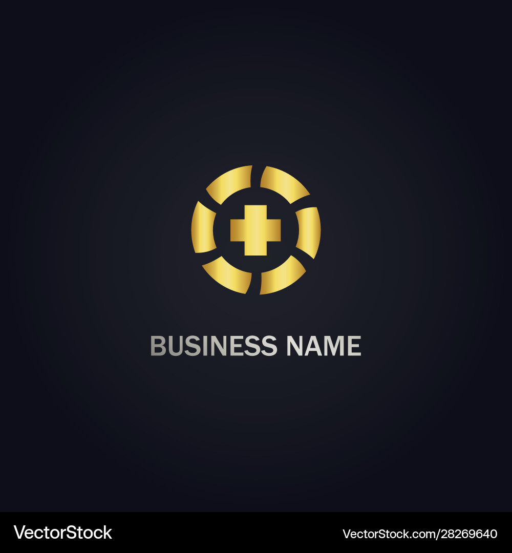 Cross medic round gold logo Royalty Free Vector Image