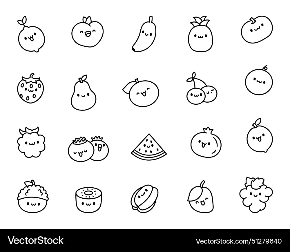Funny cartoon fruits coloring page Royalty Free Vector Image