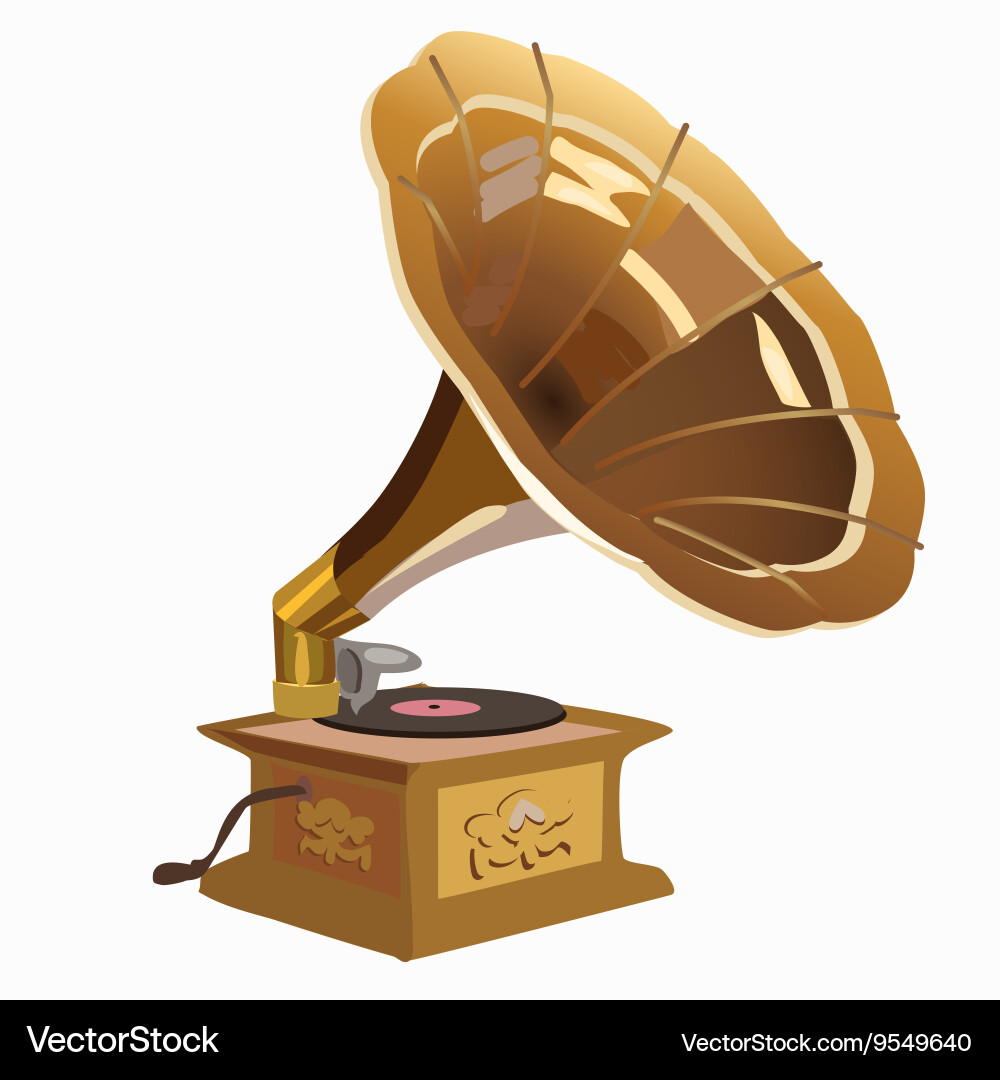 Golden vintage gramophone closeup Royalty Free Vector Image