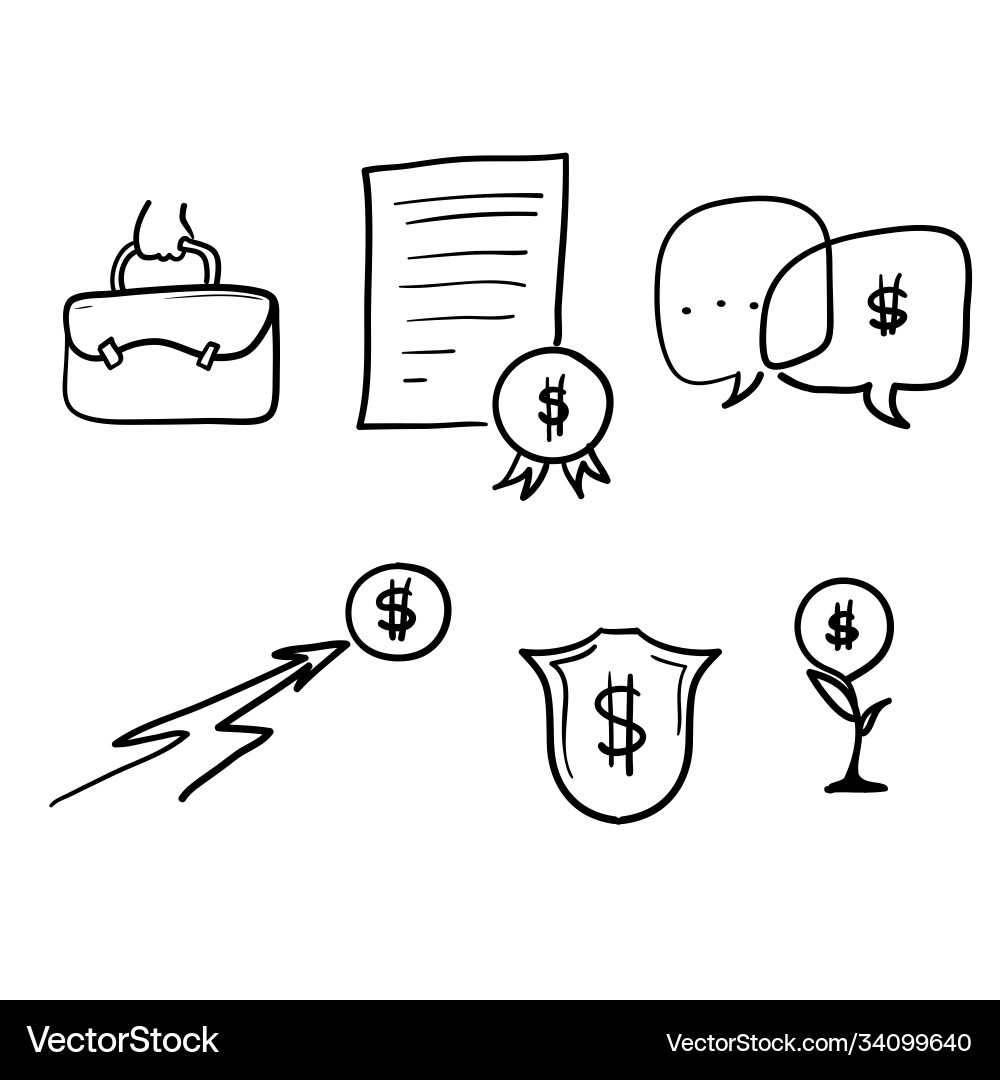 Hand drawn simple set business and money Vector Image