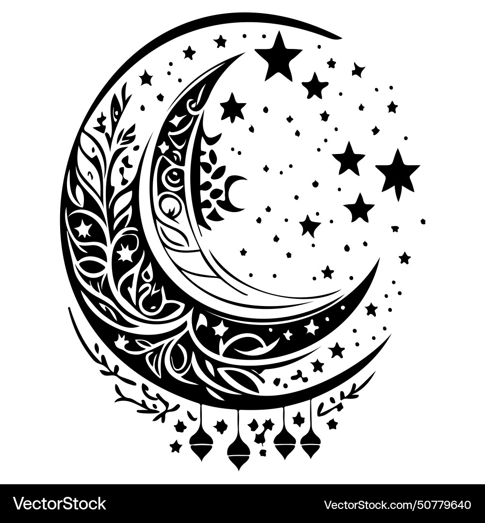Moon star ramadan arabic islamic sketch draw Vector Image
