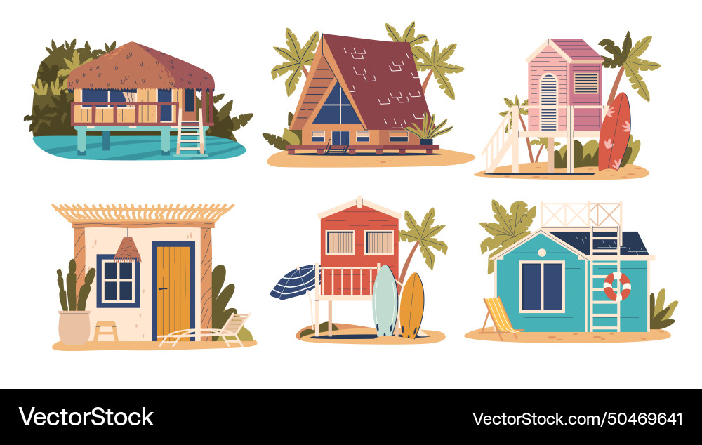 Beach houses set charming coastal residences Vector Image