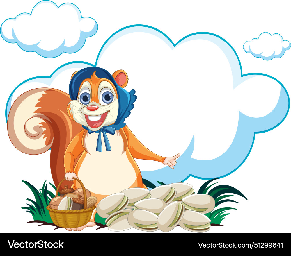 Cartoon squirrel presenting acorns clouds Vector Image