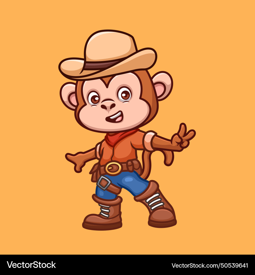 Cowboy monkey cute cartoon character Royalty Free Vector