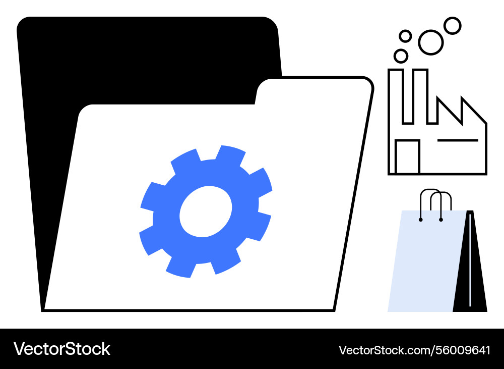 Digital folder with gear factory and shopping Vector Image
