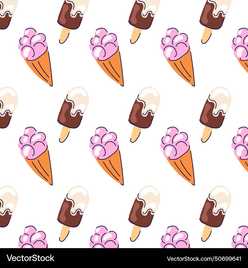 Ice cream seamless pattern in cartoon style line Vector Image