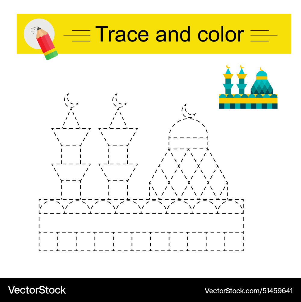 Trace and color for children preschool worksheet Vector Image
