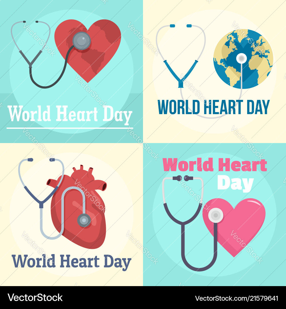 World heart day banner set flat style Royalty Free Vector