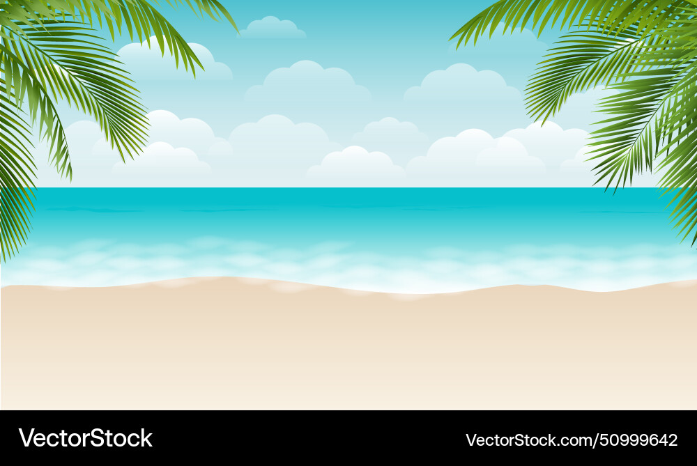 Beach with palm tree branch Royalty Free Vector Image