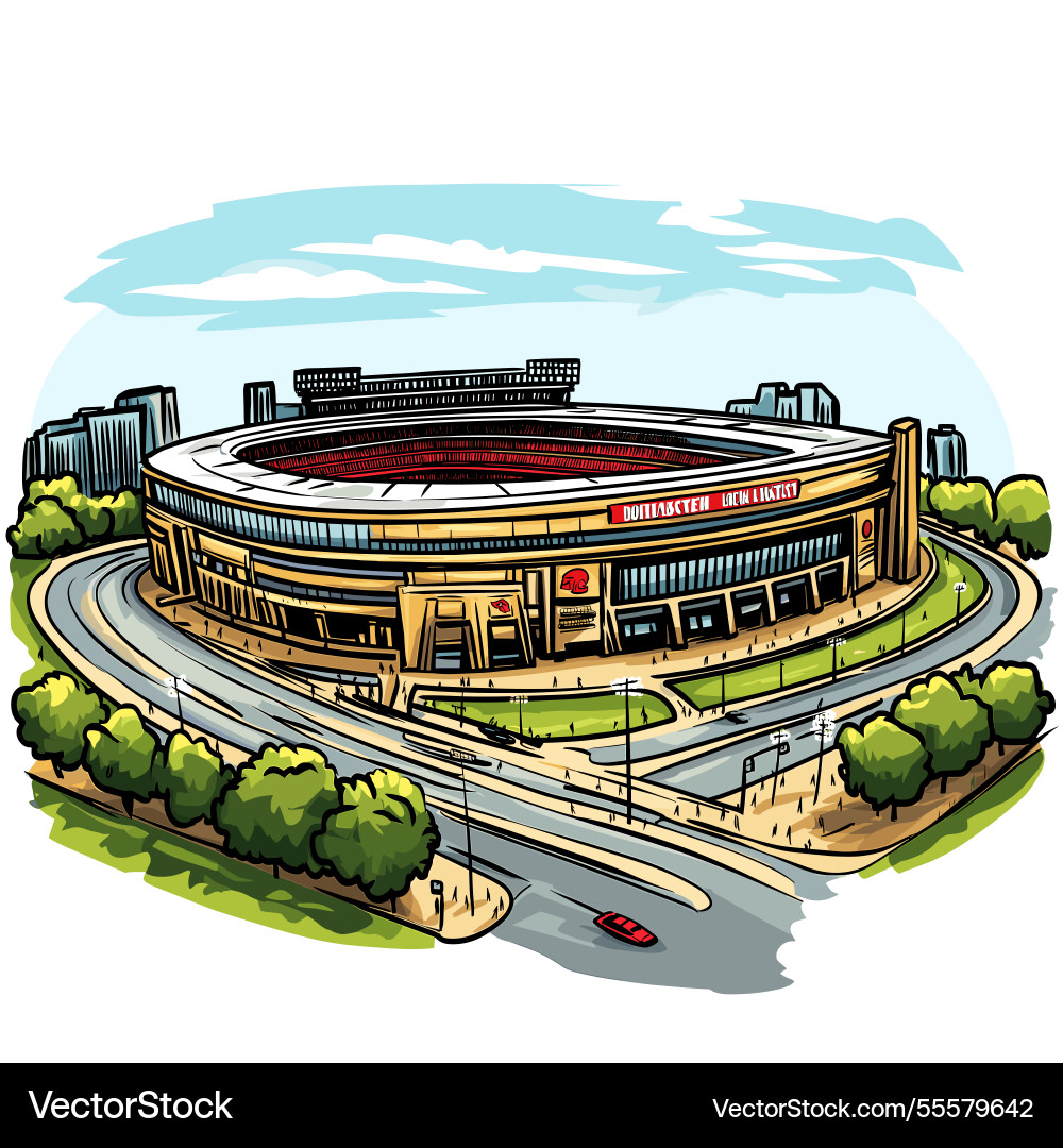 Comic hand-drawn of emirates stadium Royalty Free Vector