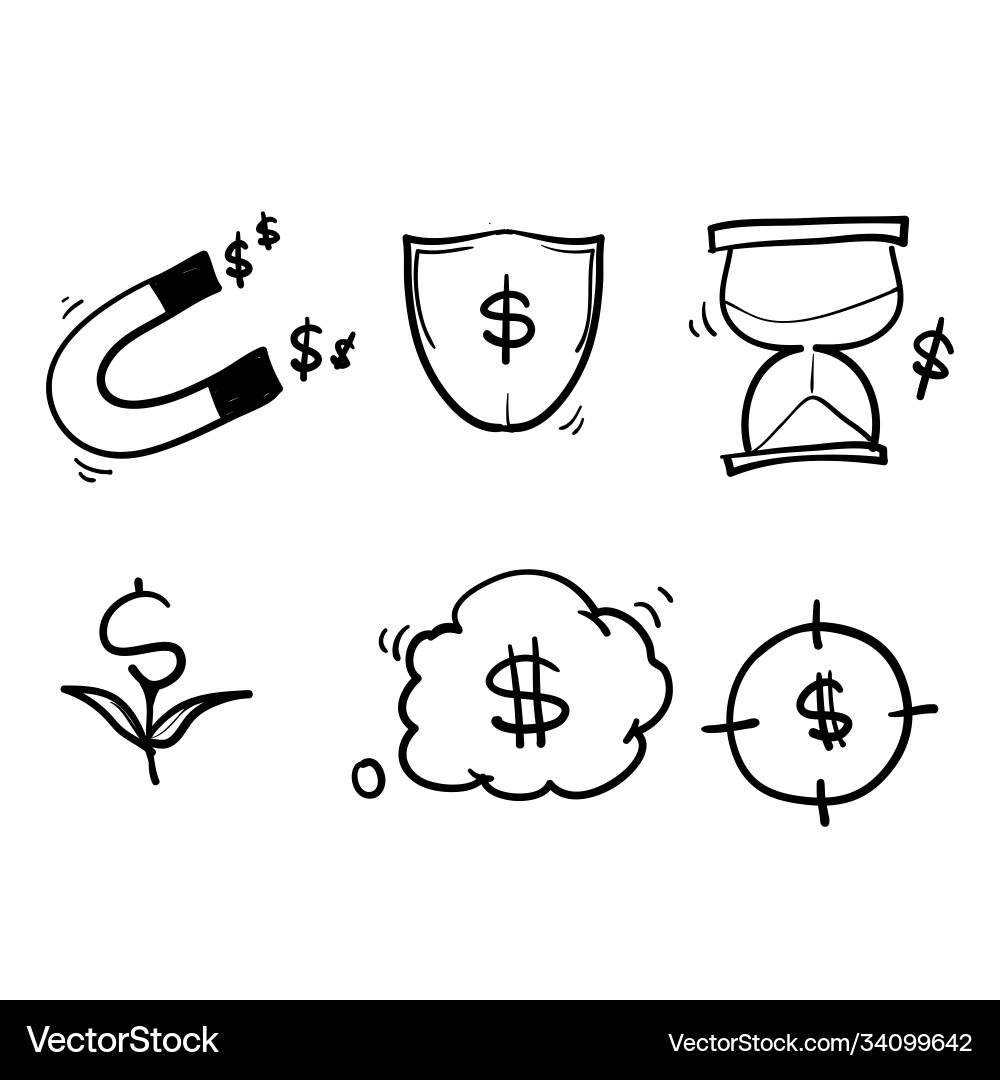Hand drawn simple set business and money Vector Image