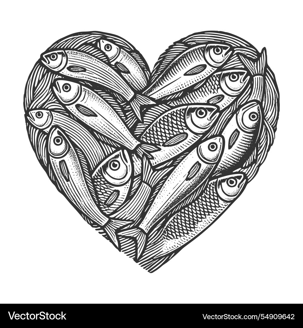 Heart shape made of fish Royalty Free Vector Image