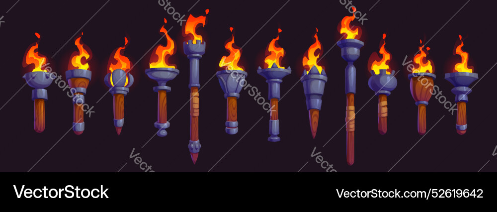 Medieval fire torch cartoon game asset Royalty Free Vector
