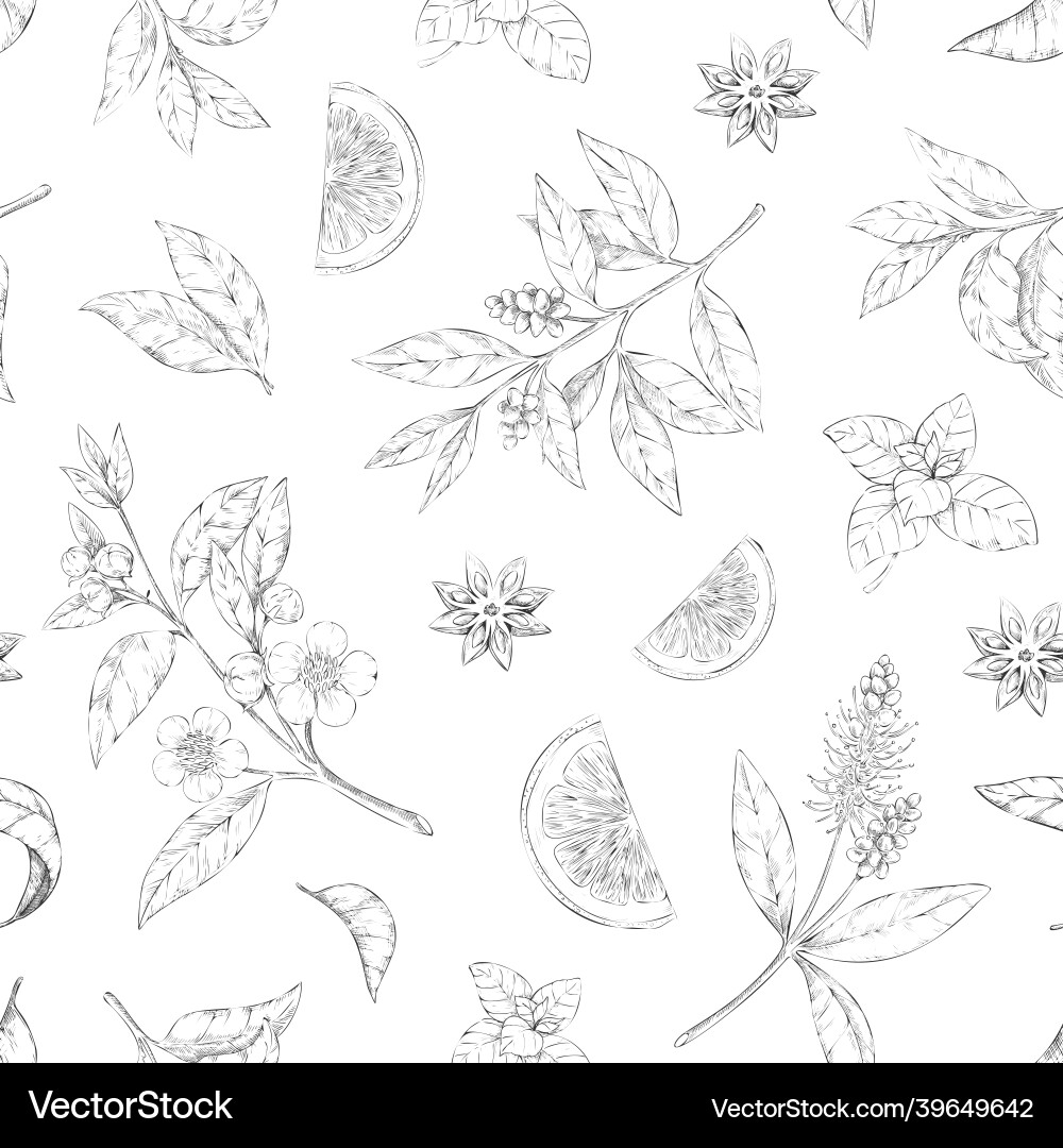 Tea leaf pattern seamless texture of green Vector Image