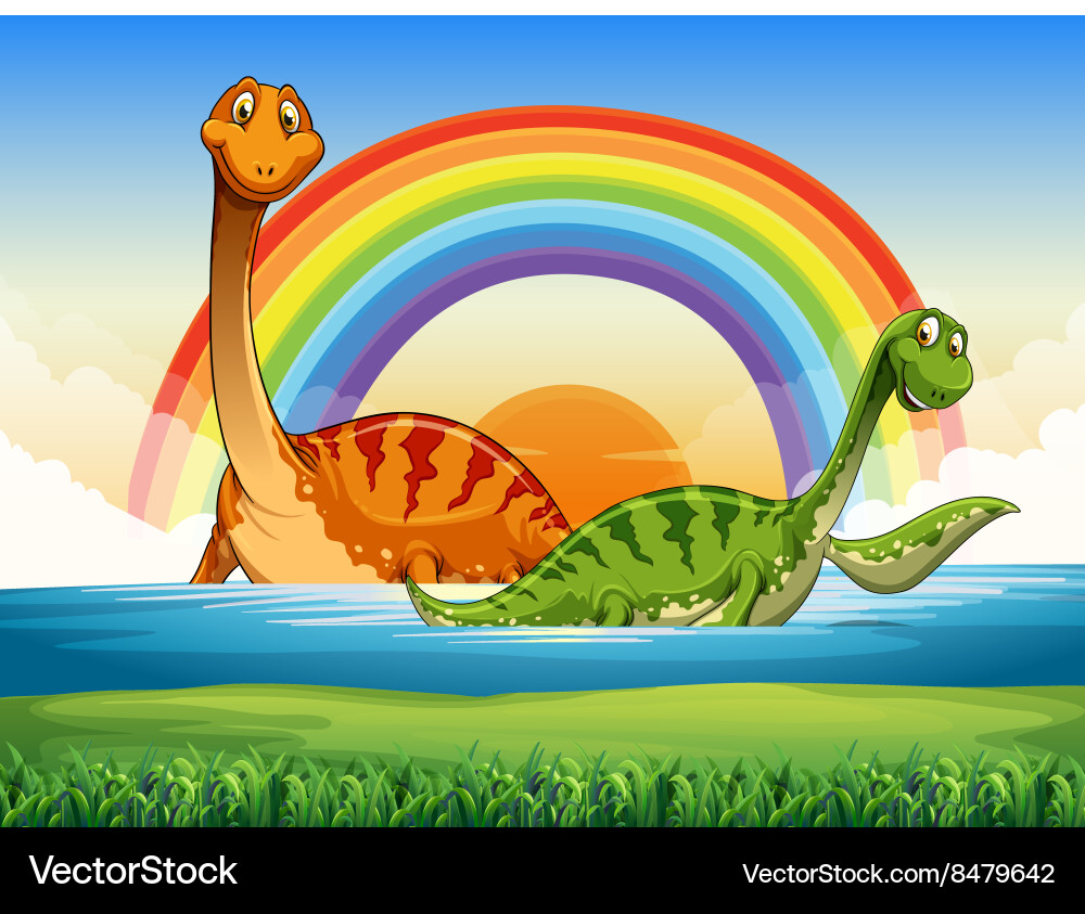 Two dinosaurs swimming in the lake Royalty Free Vector Image