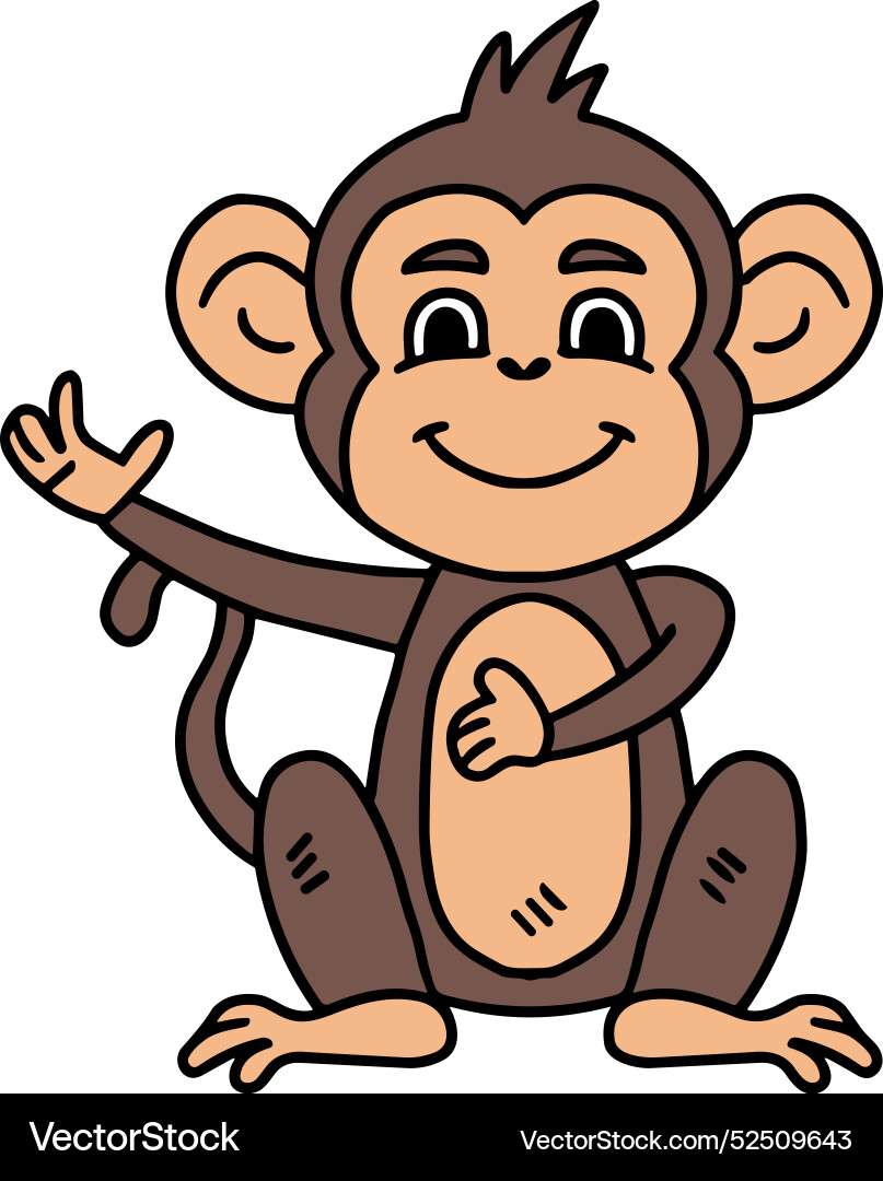 A cute cartoon monkey is sitting on the ground Vector Image
