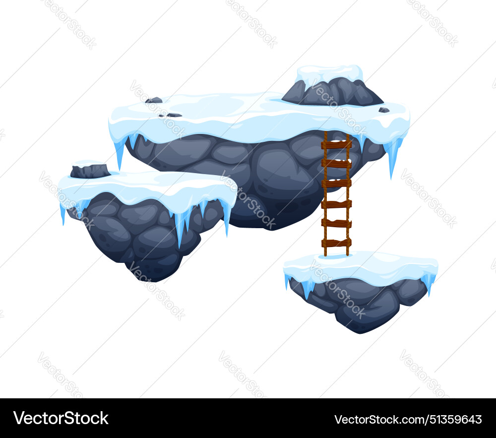 Arcade game rock platforms with ice snow ladder Vector Image