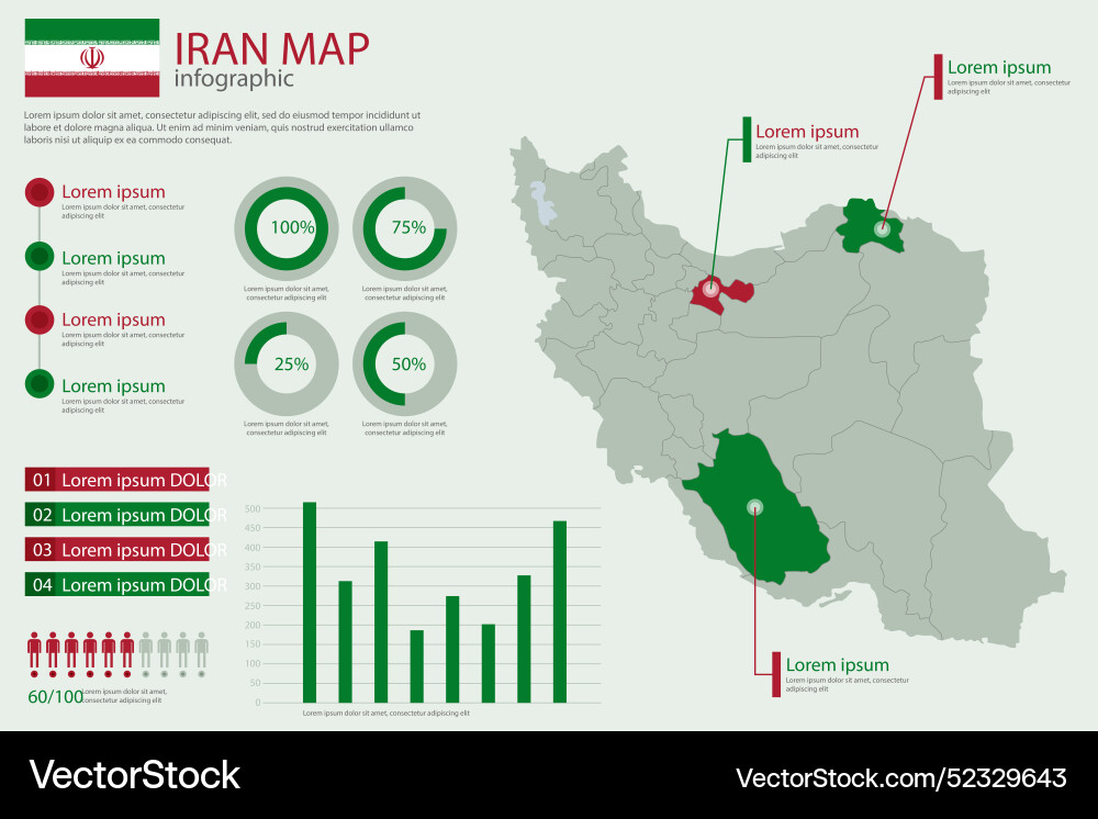 Flat iran map infographics Royalty Free Vector Image