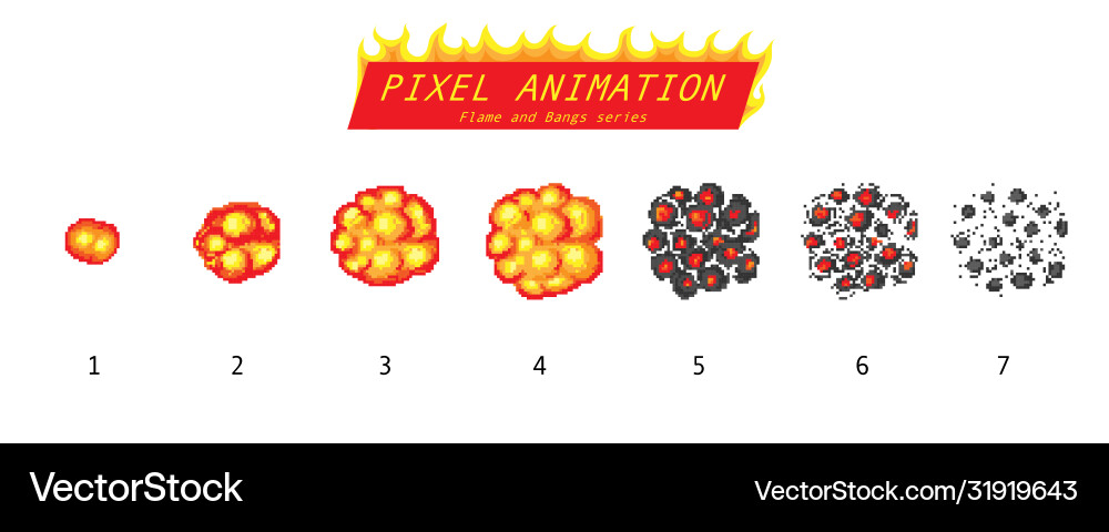 Nuclear explosion pixel art 8 bit fire objects Vector Image