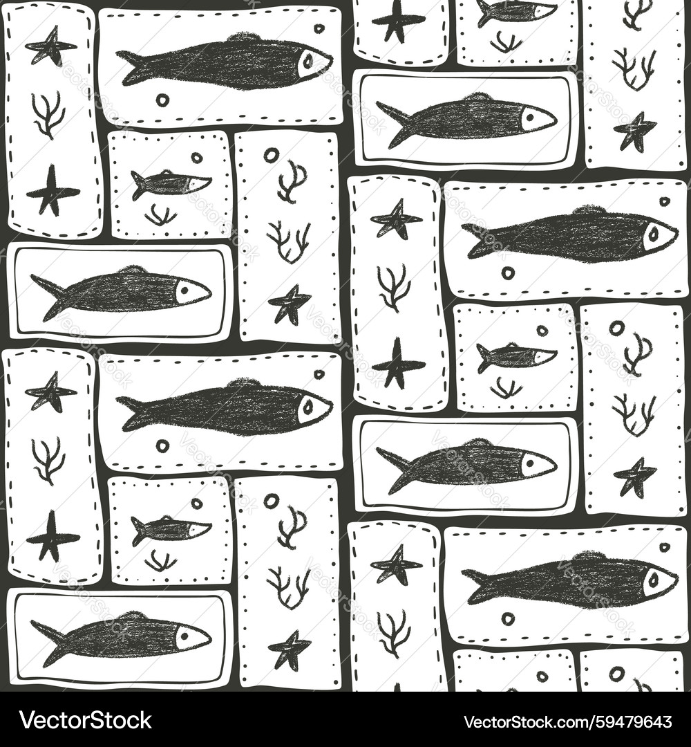 Sardine Pattern - Crayon Fish Royalty Free Vector Image