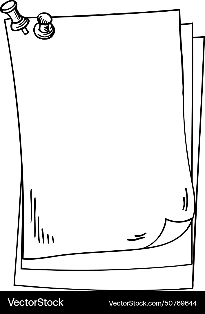 Attached paper with pushpin hand drawn doodle Vector Image