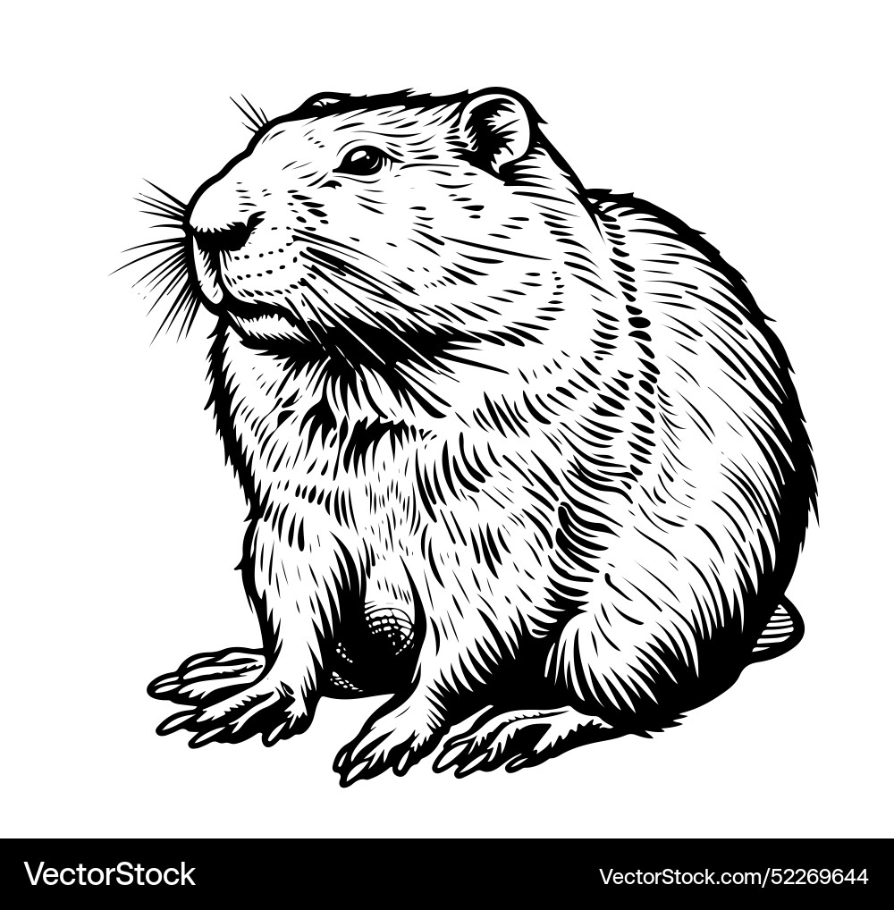 Beaver black and white line drawing Royalty Free Vector