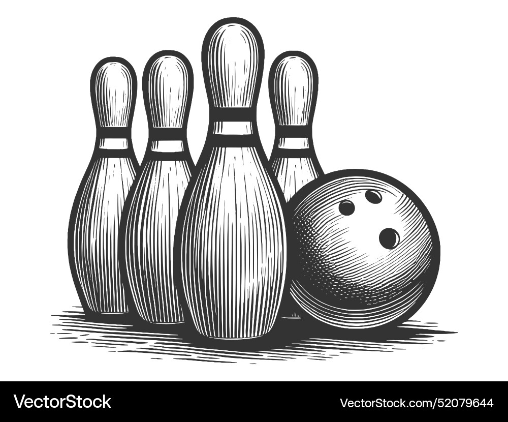 Bowling pins ball engraving Royalty Free Vector Image