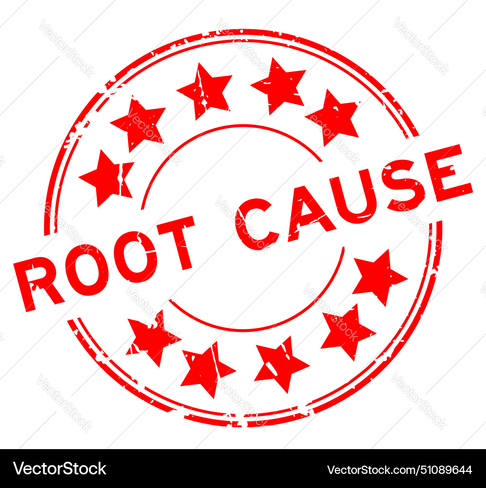 Grunge red root cause word with star icon round Vector Image