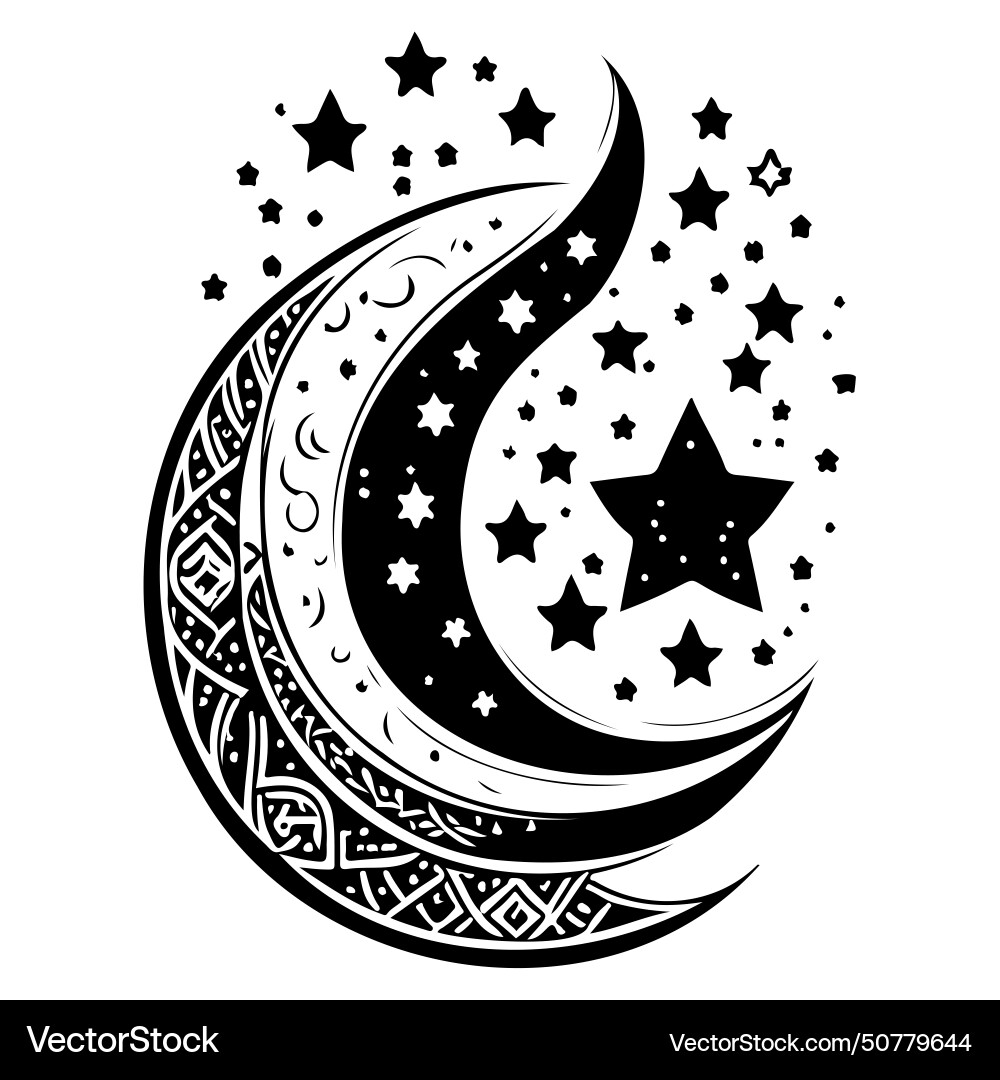 Moon star ramadan arabic islamic sketch draw Vector Image