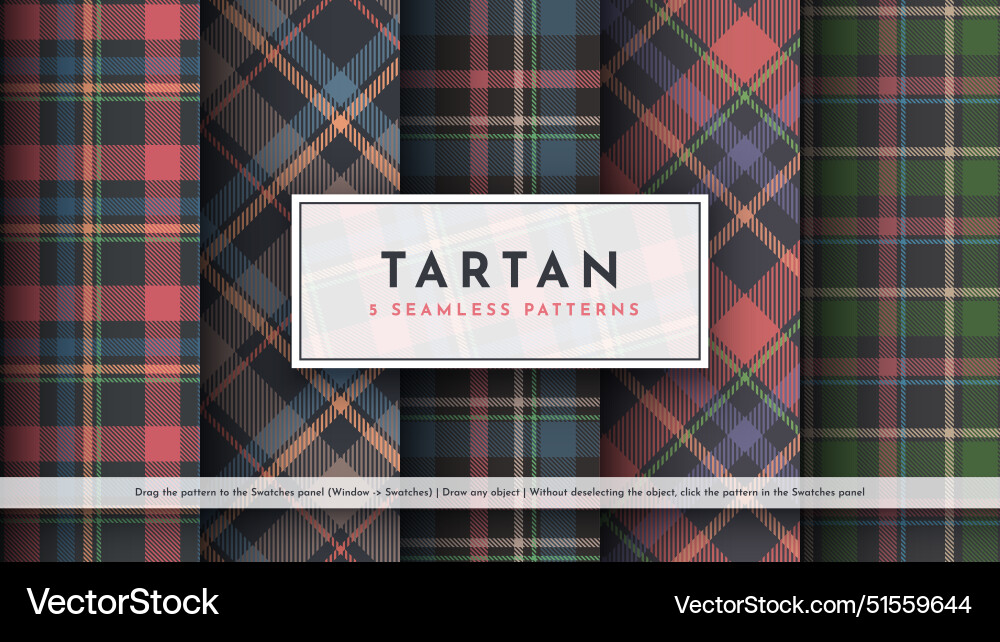 Set 5 seamless tartan pattern traditional Vector Image