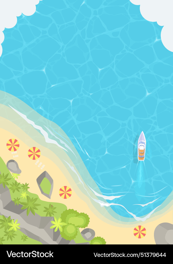 Tropical island beach top view cartoon Royalty Free Vector