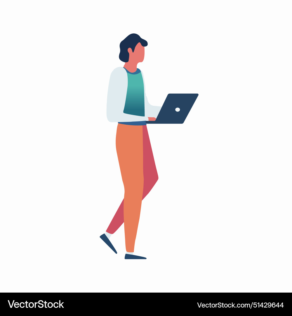 Working man hold laptop in hands isolated Vector Image