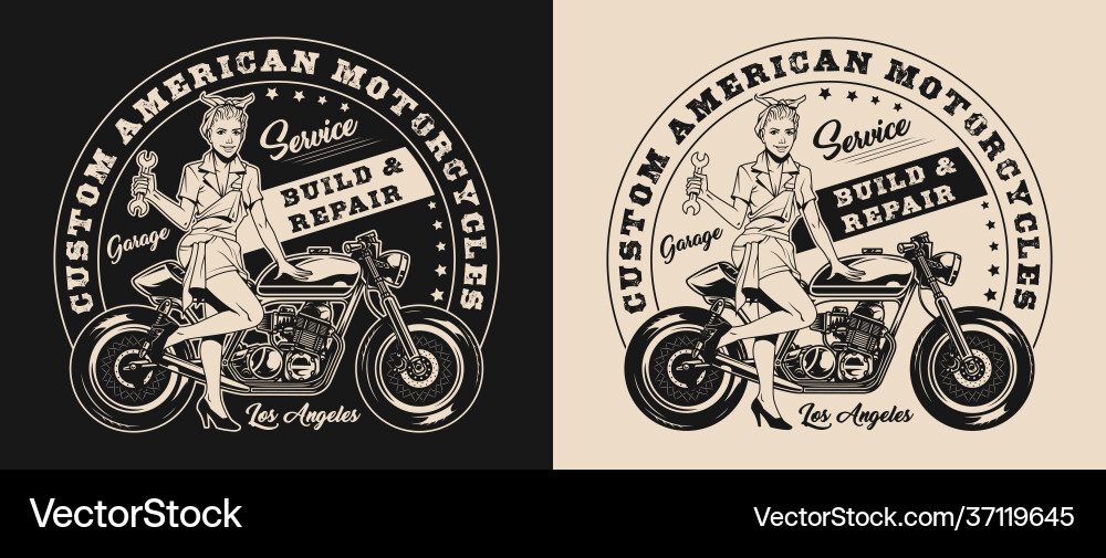 Custom motorcycle repair service logo Royalty Free Vector
