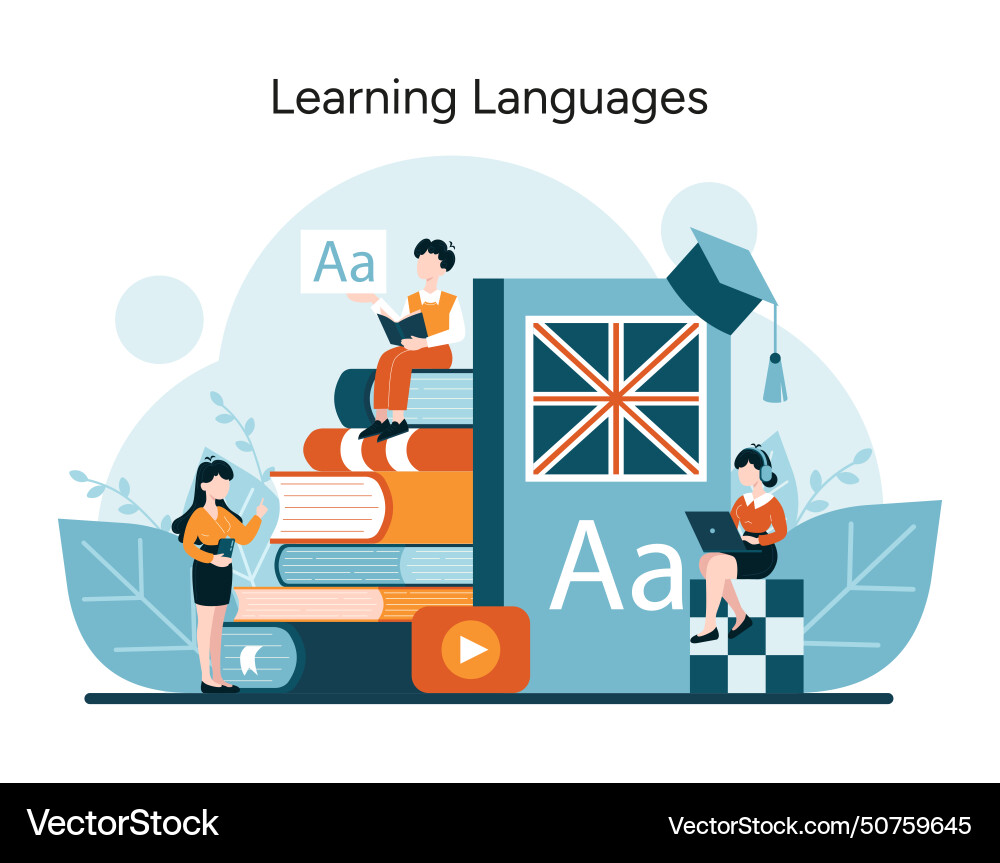 Embracing languages with books and digital tools Vector Image