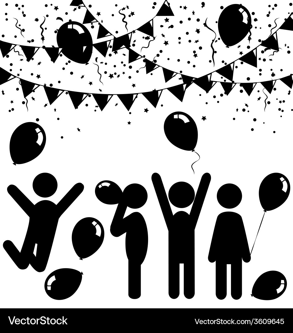 Flat celebration icons with air balloons confetti Vector Image