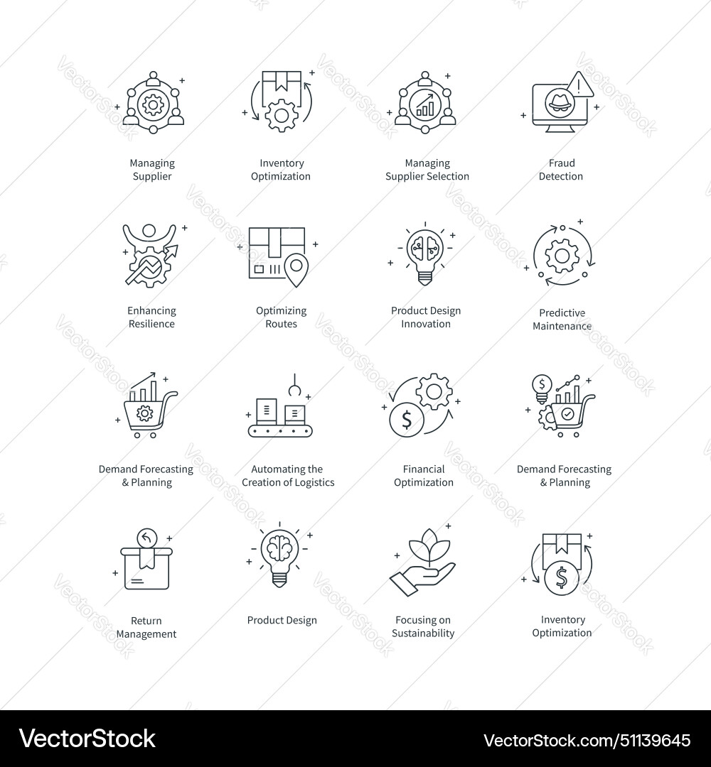 Generative Ai Supply Chain Icon Design Set Vector Image