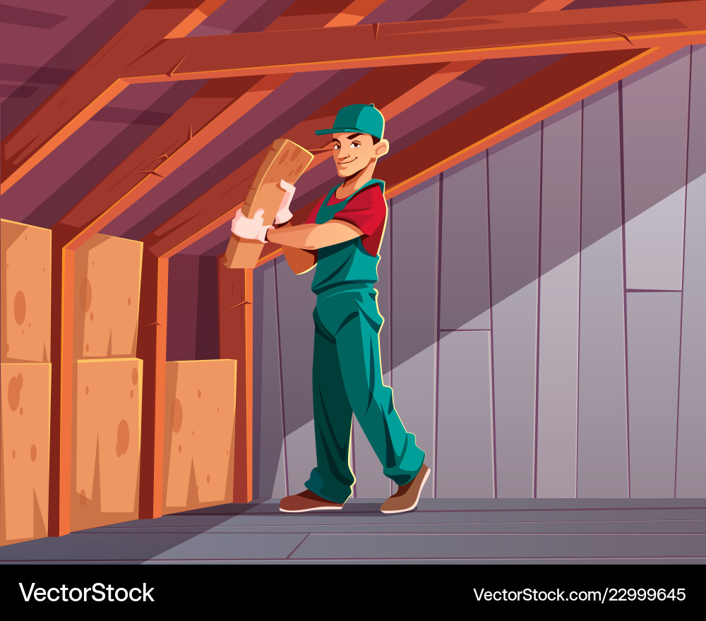 House thermal insulation works cartoon Royalty Free Vector