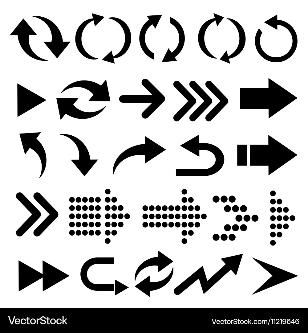 3D Arrow Button Icon Set - Black Royalty Free Vector Image