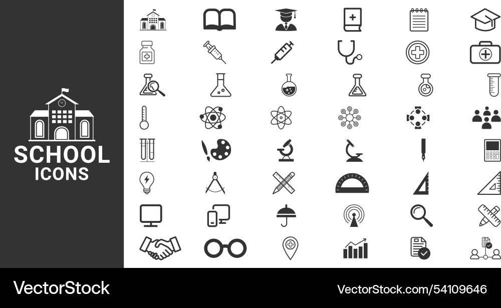 Education icons set study student school Vector Image