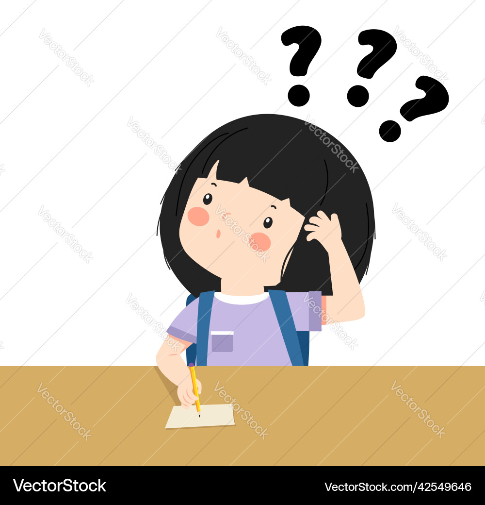 Girl Contemplating Ideas - Thinking Cartoon Vector Image