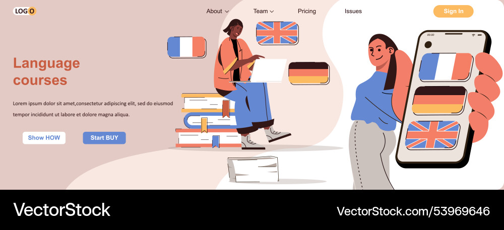 Language courses web concept students learn Vector Image