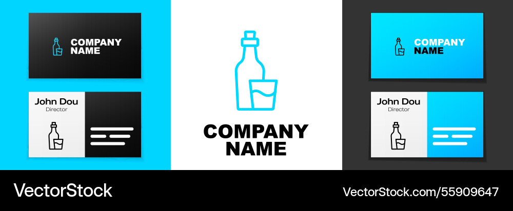 Blue line soju bottle icon isolated on white Vector Image