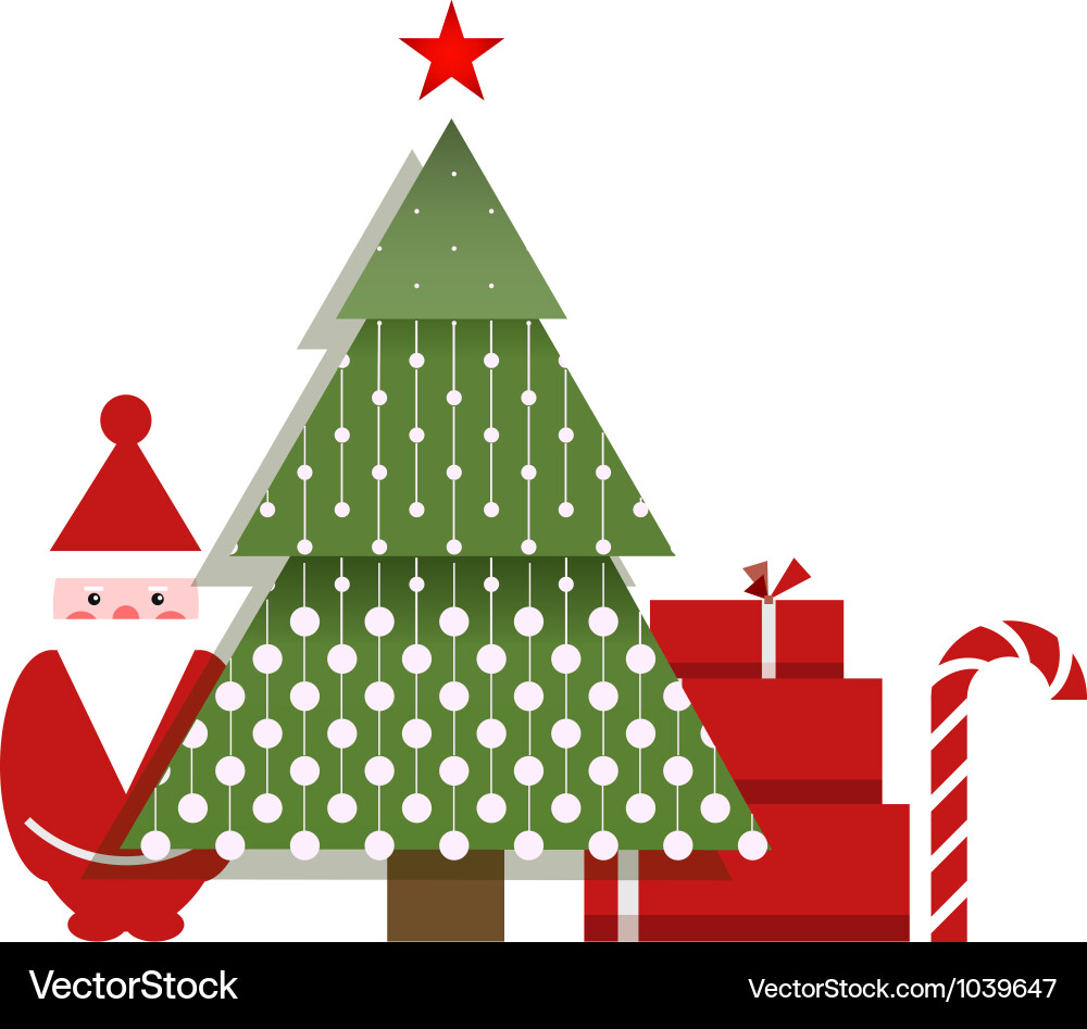 Christmas Santa with Tree and Presents Royalty Free Vector