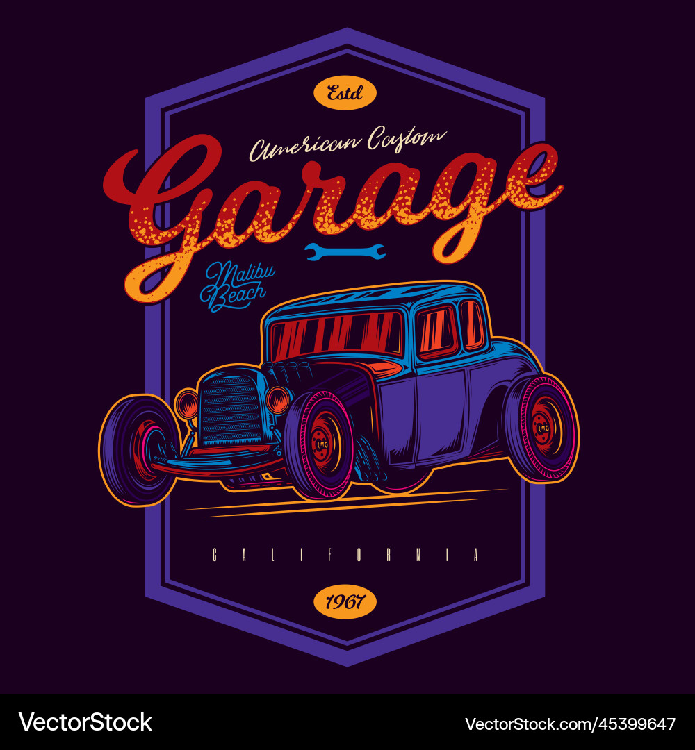 Classic American Hot Rod Emblem Royalty Free Vector Image