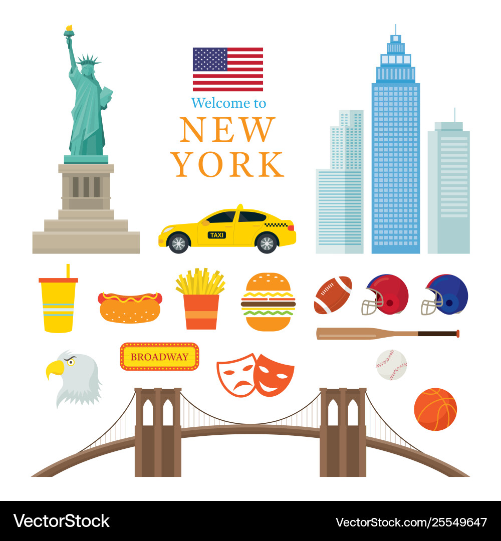 New york landmarks objects Royalty Free Vector Image