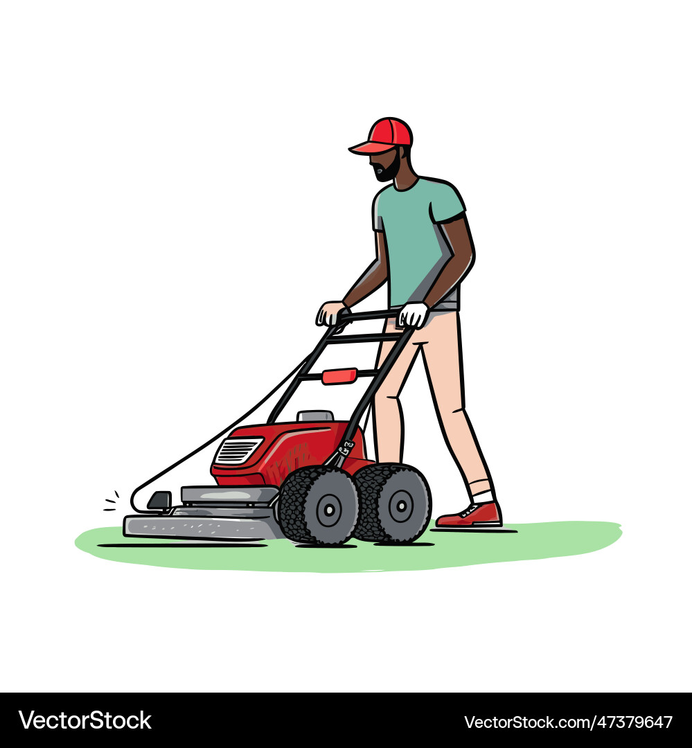 Professional landscaping lawn mower man mowing Vector Image