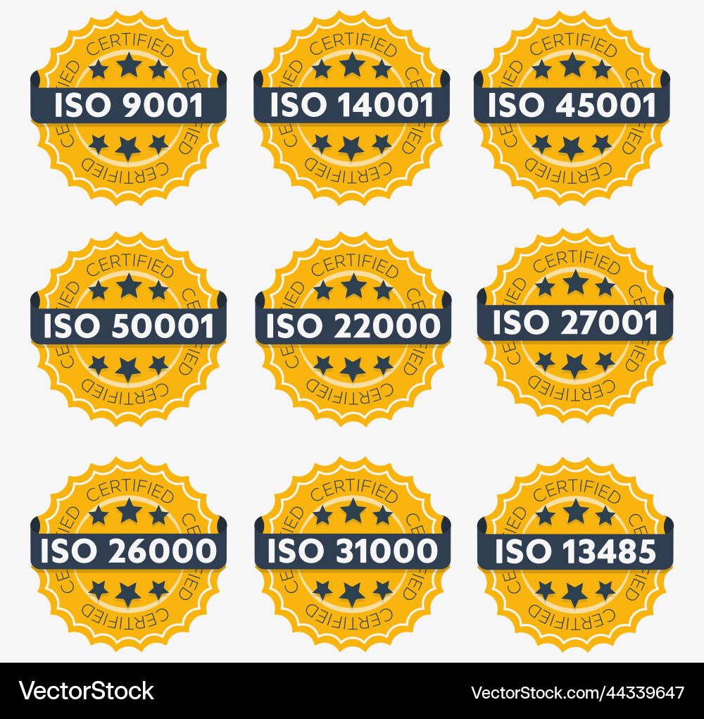 Set of iso certification stamp and labels Vector Image