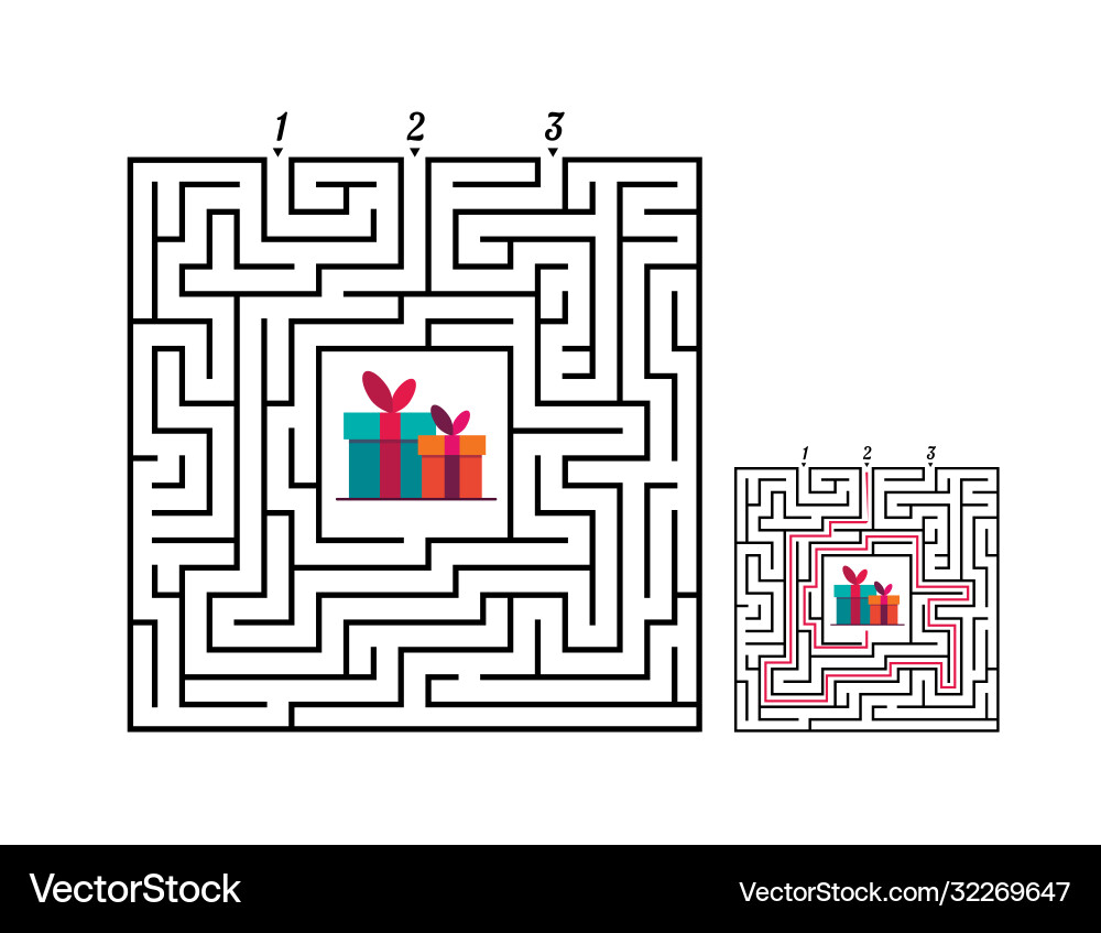 Square maze labyrinth game for kids Royalty Free Vector